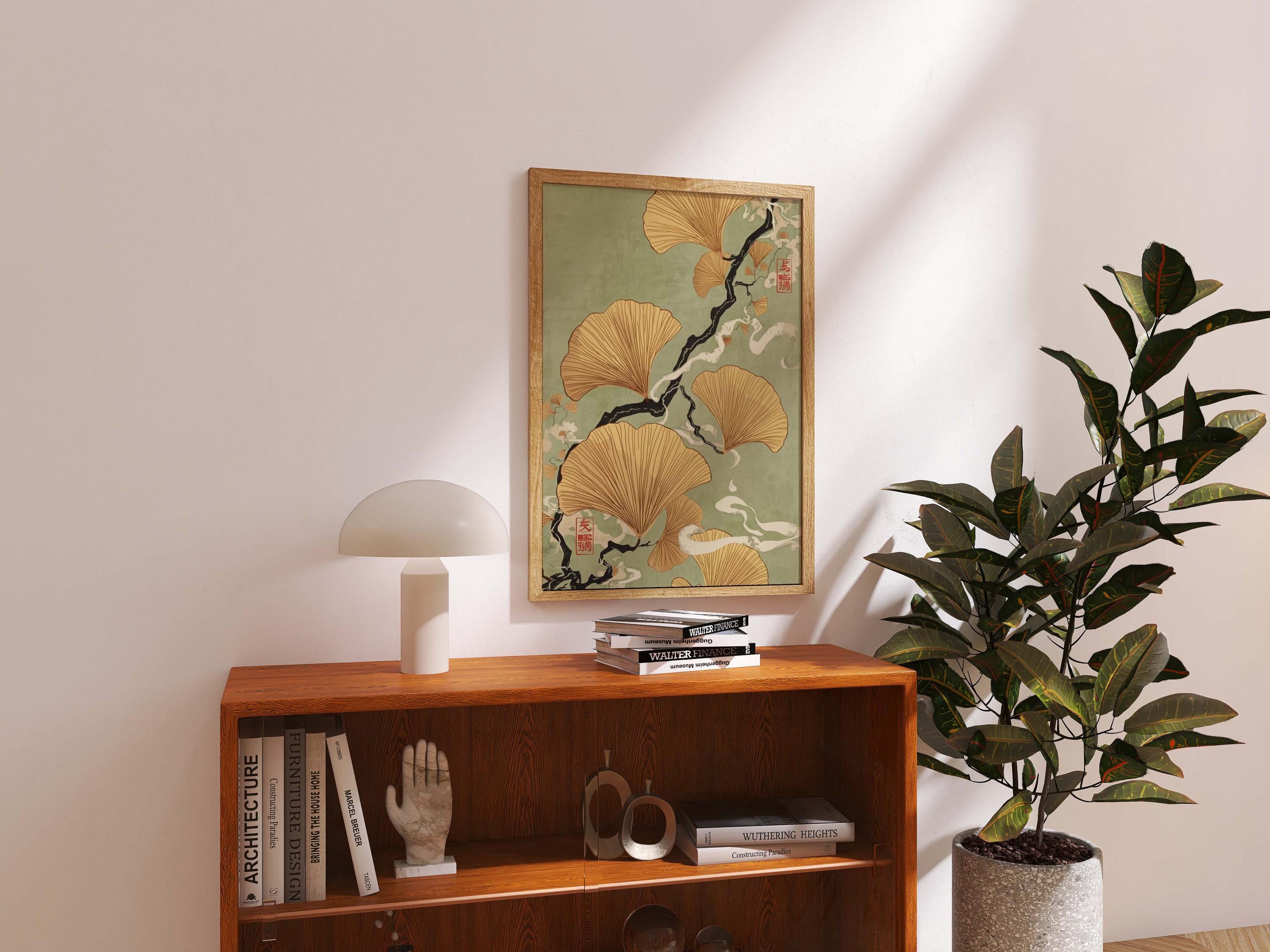 Traditional Japanese Ginkgo Leaf Wall Art Print Ukiyoe Botanical Poster ...