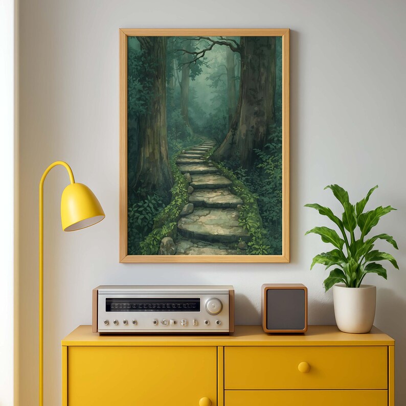 Japanese Enchanted Forest Pathway Wall Art Print, Zen Green Woodland ...