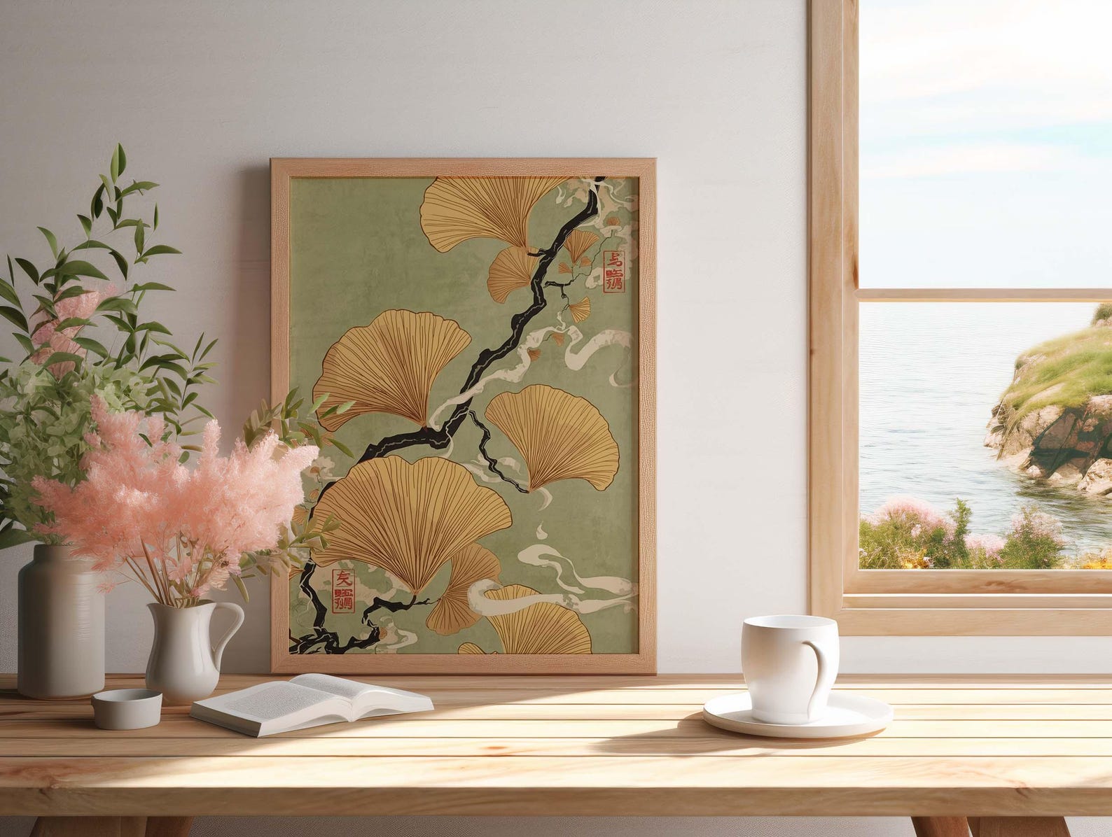 Traditional Japanese Ginkgo Leaf Wall Art Print Ukiyoe Botanical Poster ...