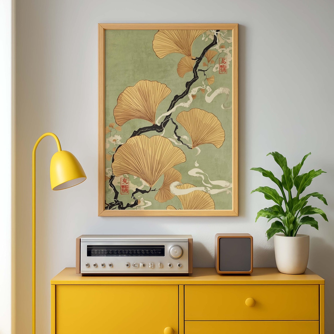 Traditional Japanese Ginkgo Leaf Wall Art Print Ukiyoe Botanical Poster ...