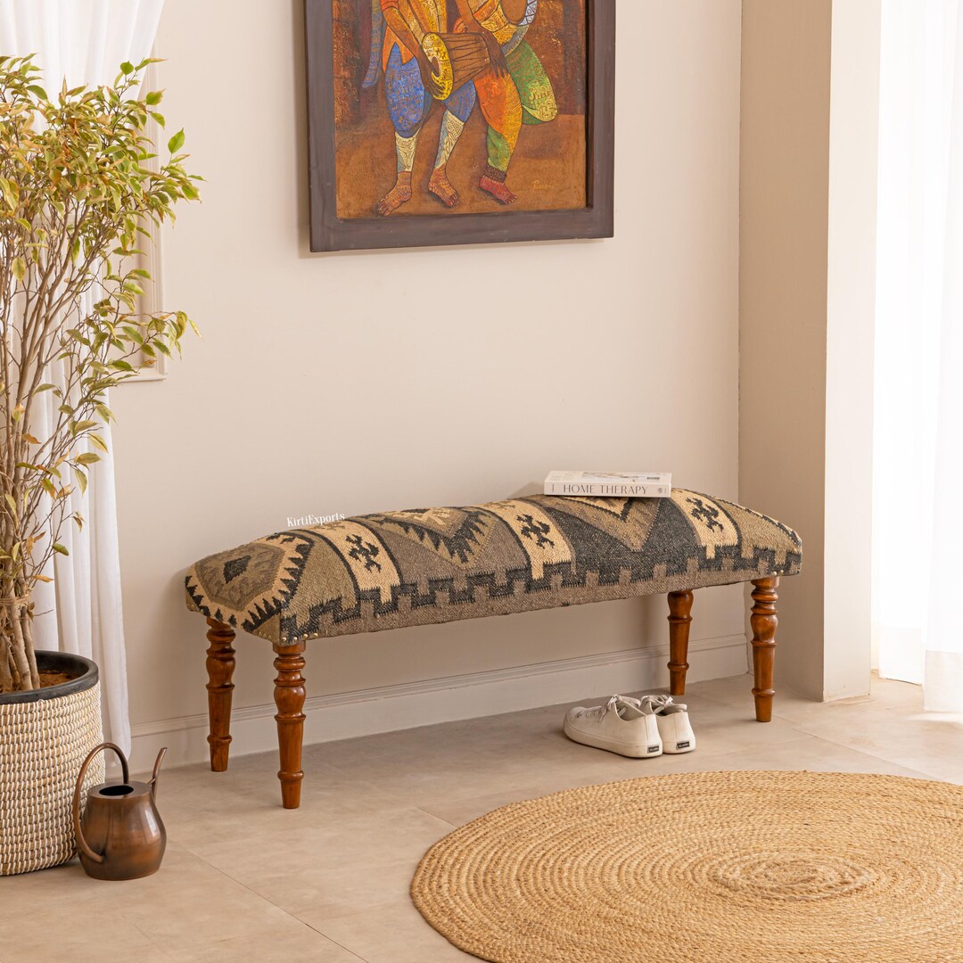 Turkish Kilim Bench, Upholstered Bench, Ottoman Bench, Handmade Bench ...