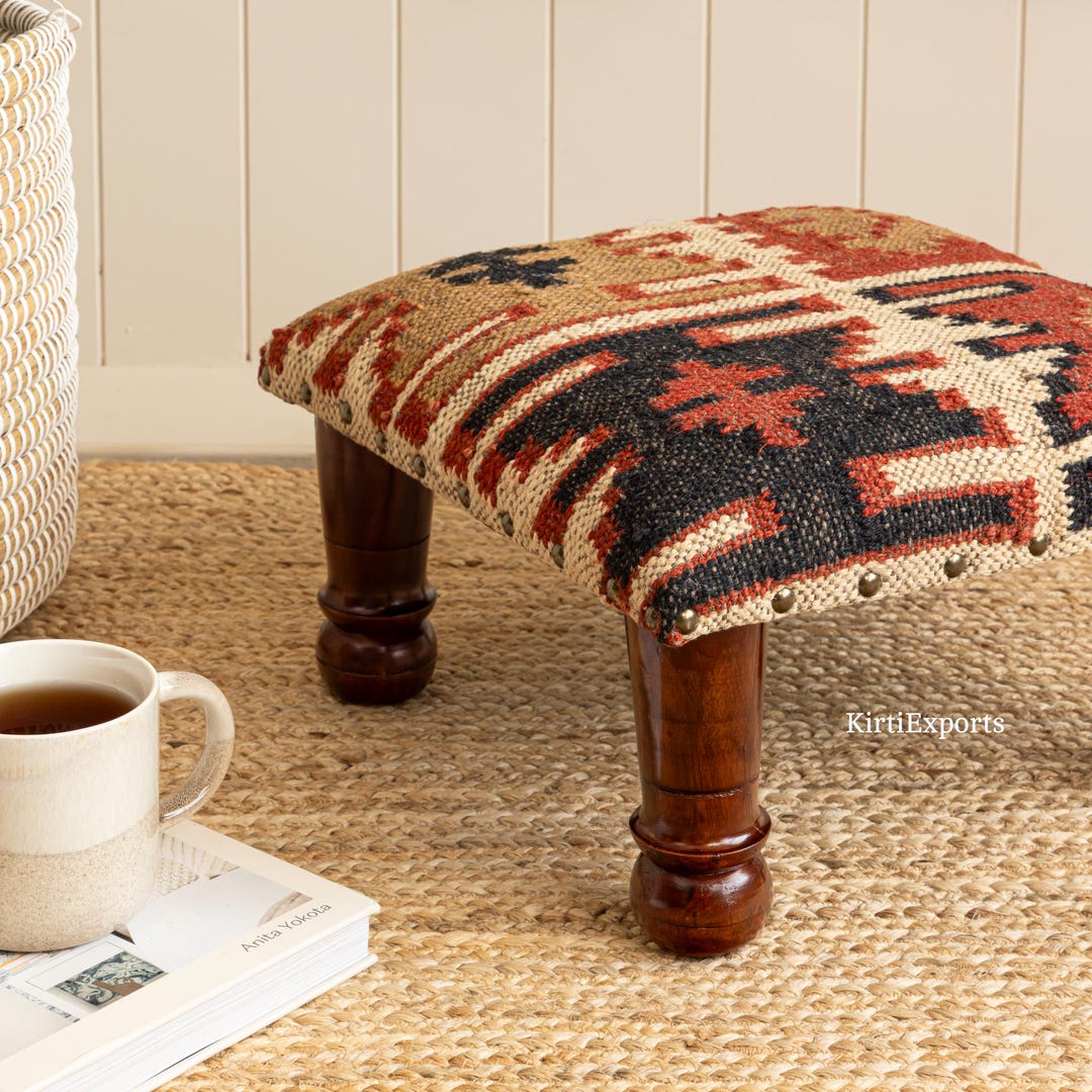 Woven Bench, Dressing Table Bench, Entry Bench Kilim Rug Bench, Low ...