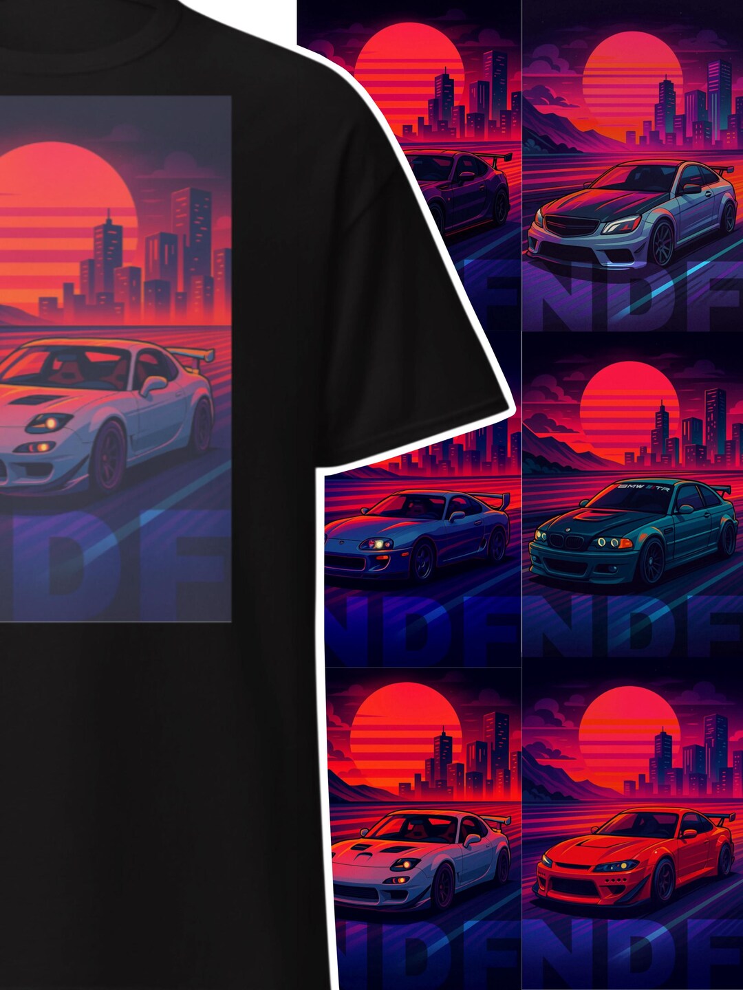 JDM Retrowave Sunset T-shirt - Japanese Drift Car, Unisex Streetwear ...