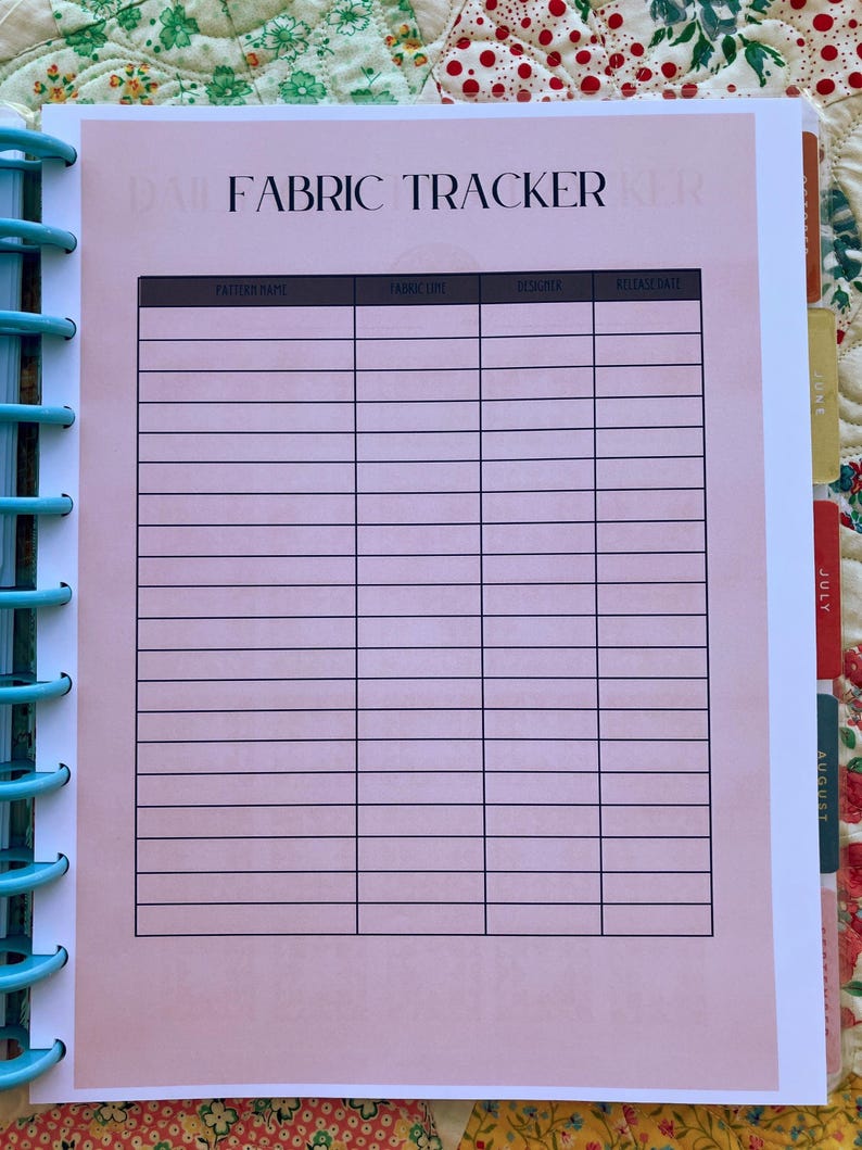 Printable Quilt Journal Fabric Collection Organizer Planner Binder ...
