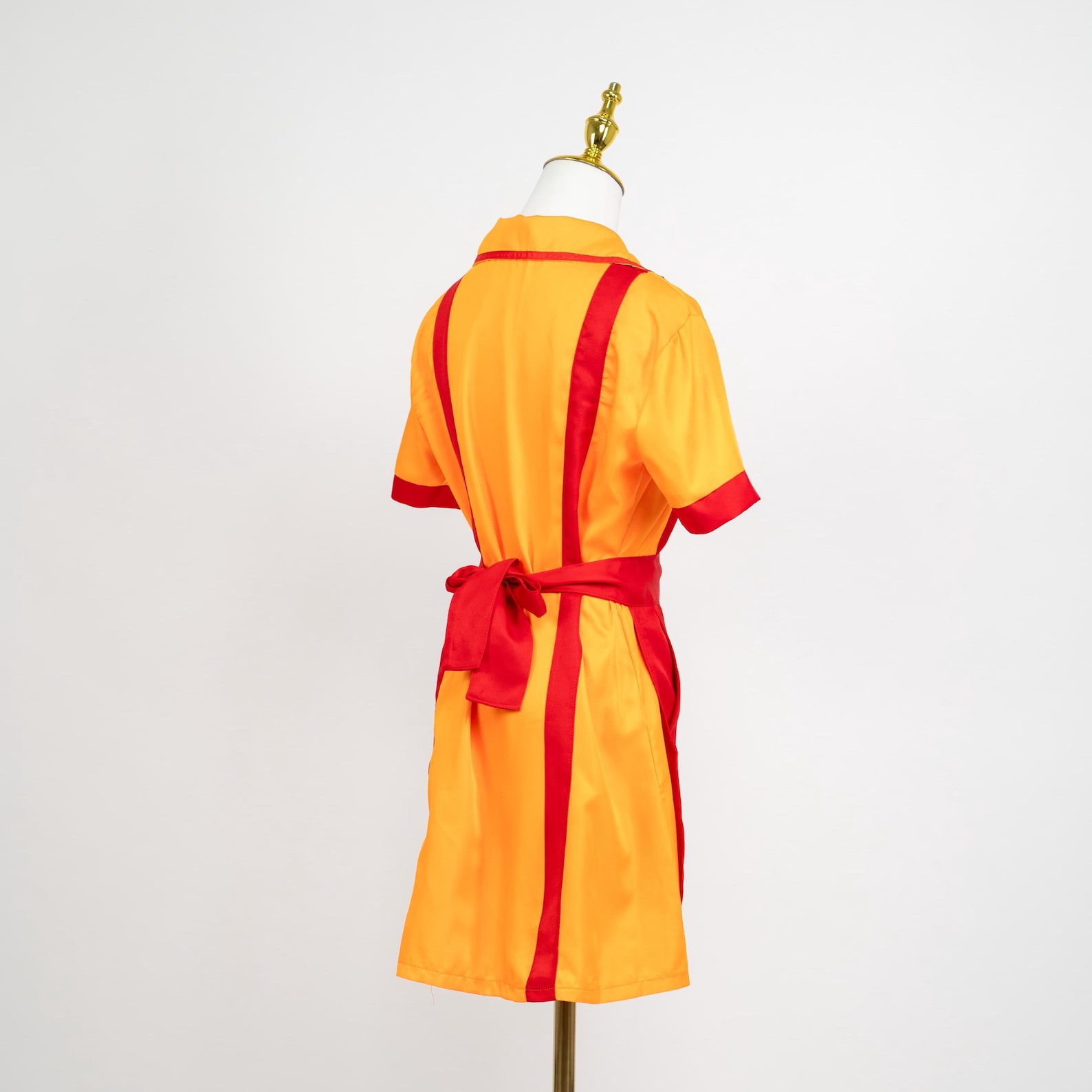 Retro Diner Waitress Cosplay Costume Yellow Red Uniform Dress With ...