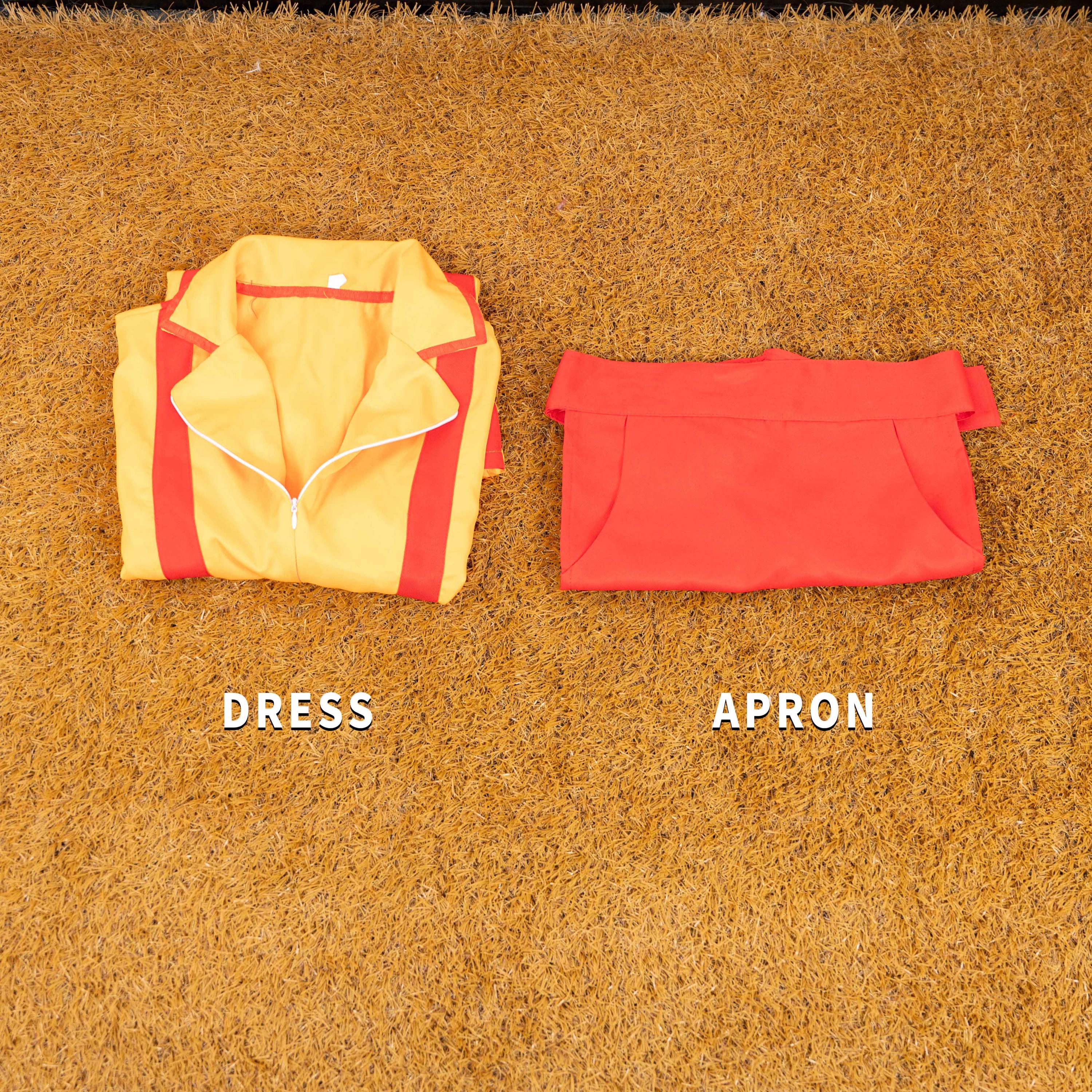 Retro Diner Waitress Cosplay Costume Yellow Red Uniform Dress With ...