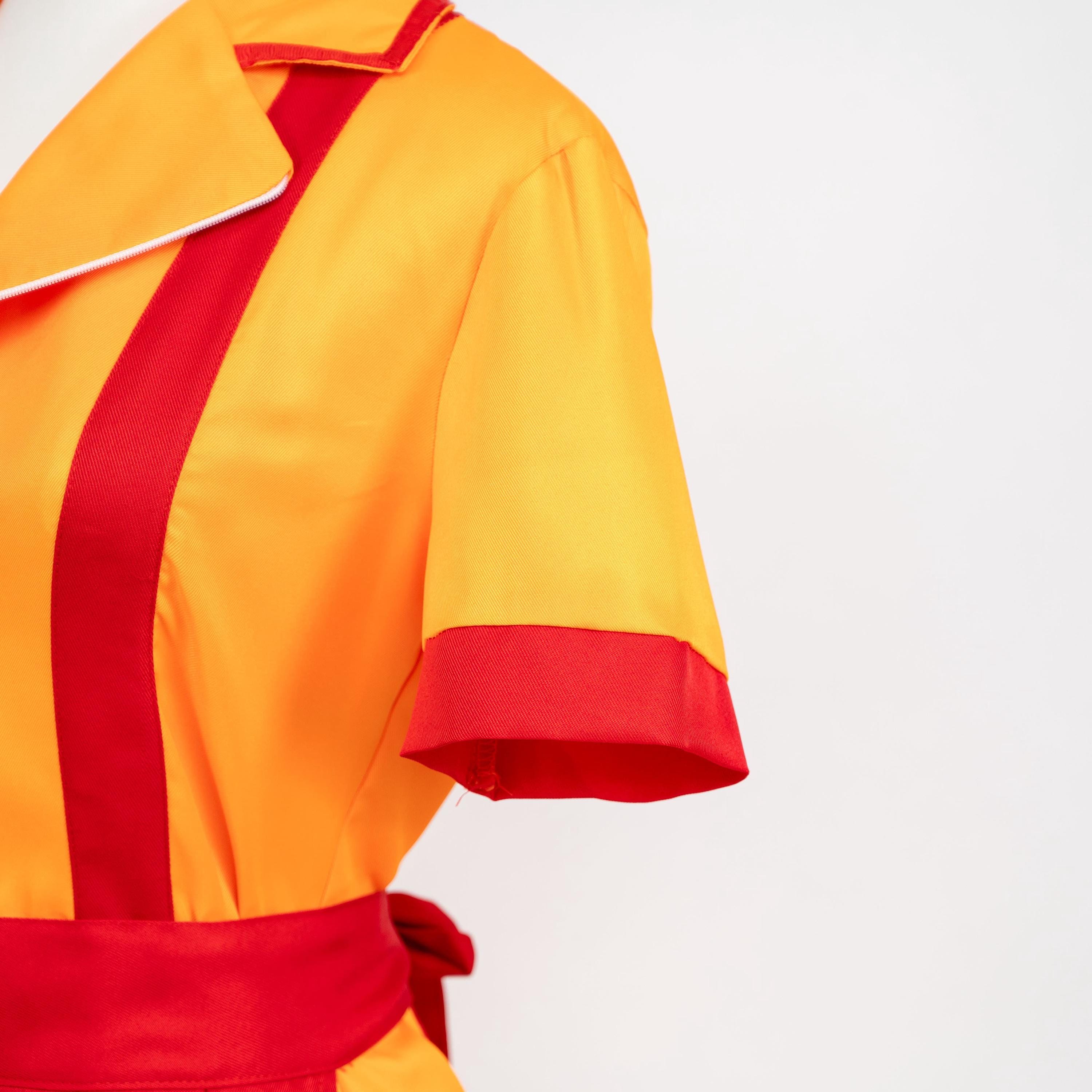 Retro Diner Waitress Cosplay Costume Yellow Red Uniform Dress With ...