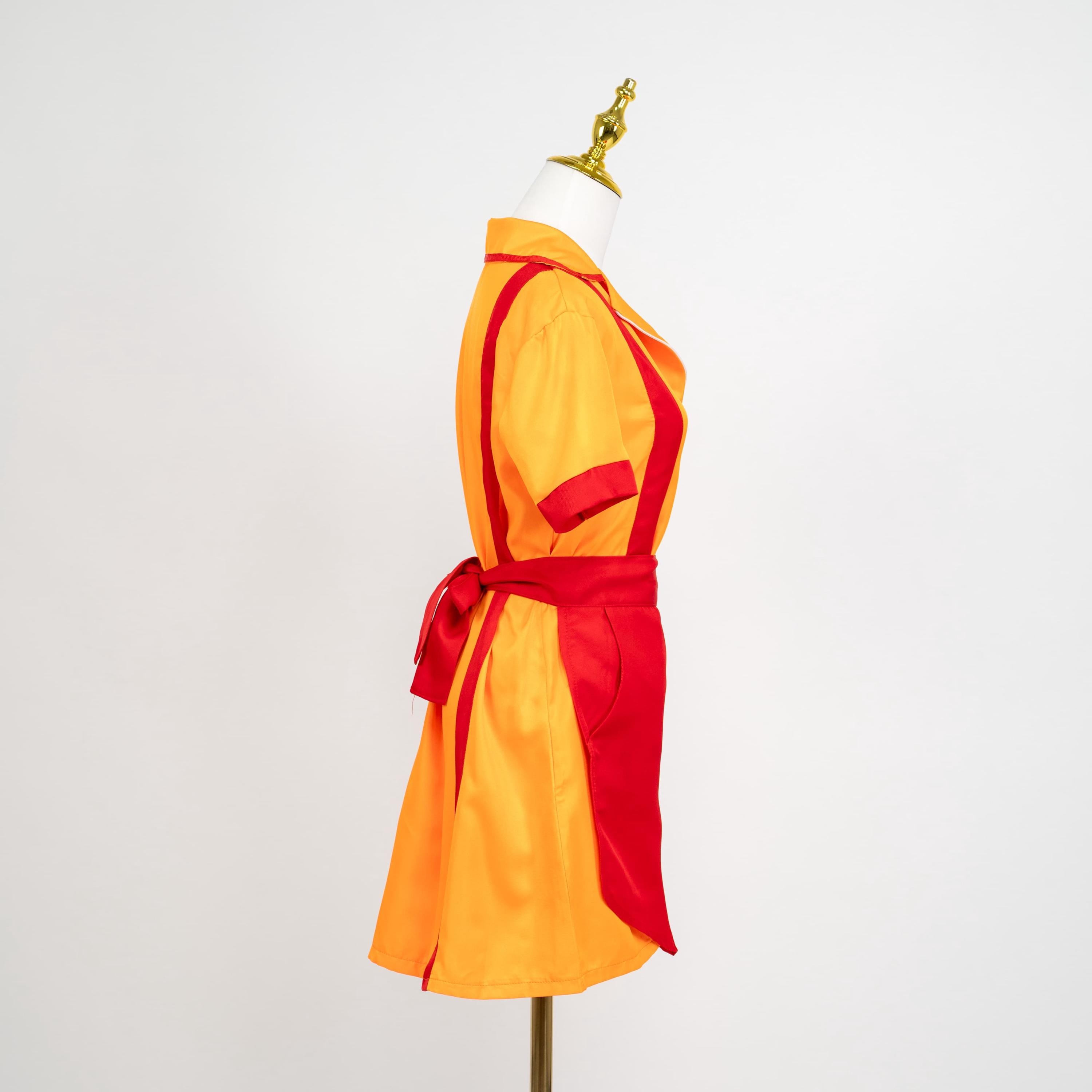Retro Diner Waitress Cosplay Costume Yellow Red Uniform Dress With ...