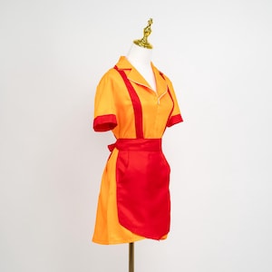 Retro Diner Waitress Cosplay Costume Yellow Red Uniform Dress With ...