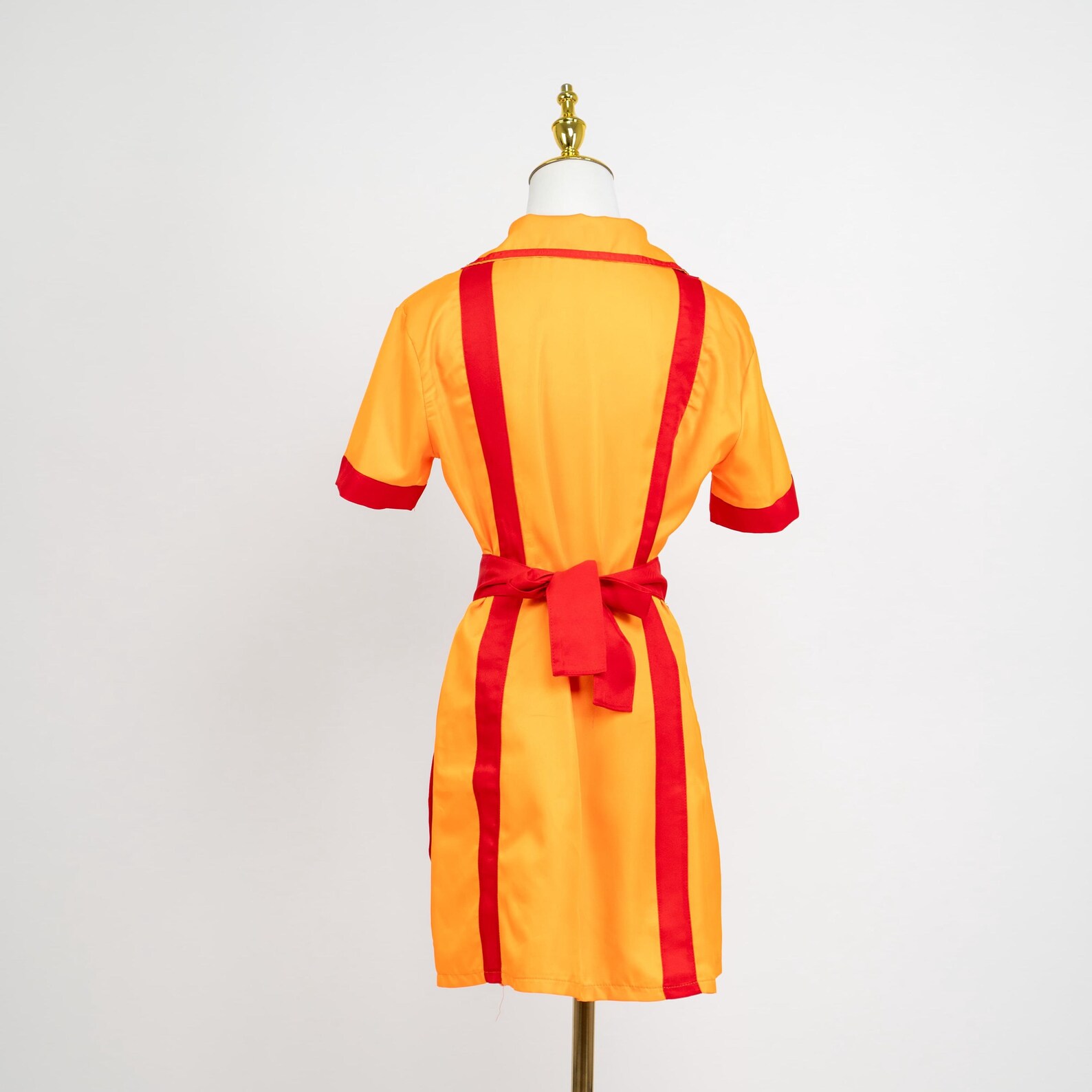 Retro Diner Waitress Cosplay Costume Yellow Red Uniform Dress With ...