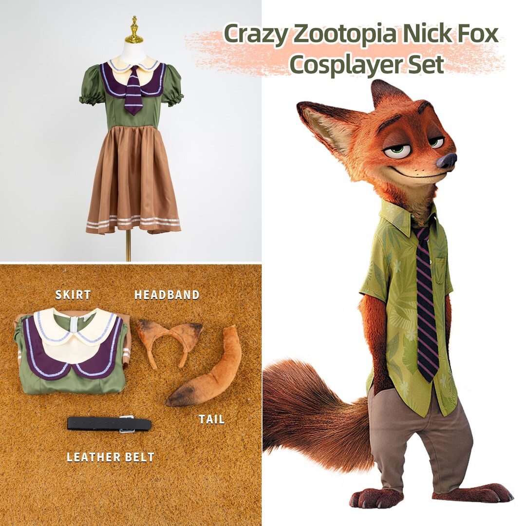Fox Character Cosplay Costume Adult Full Set With Ears Tail Tie Skirt ...