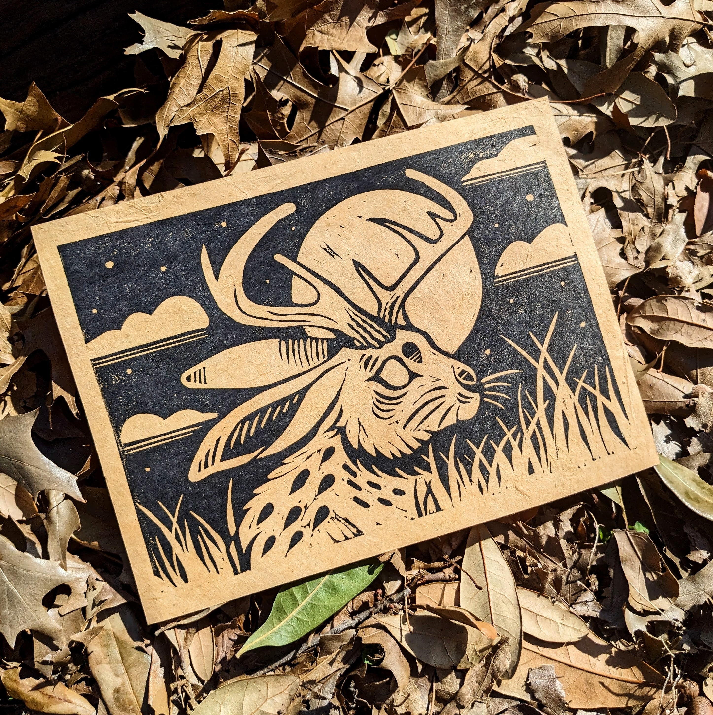 Jackalope Moon Linocut Print - Etsy