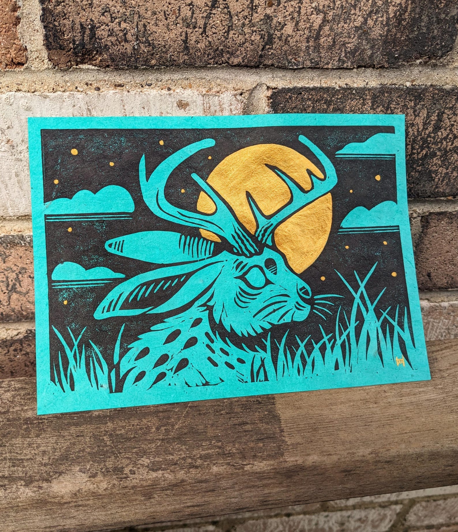 Jackalope Moon Linocut Print - Etsy