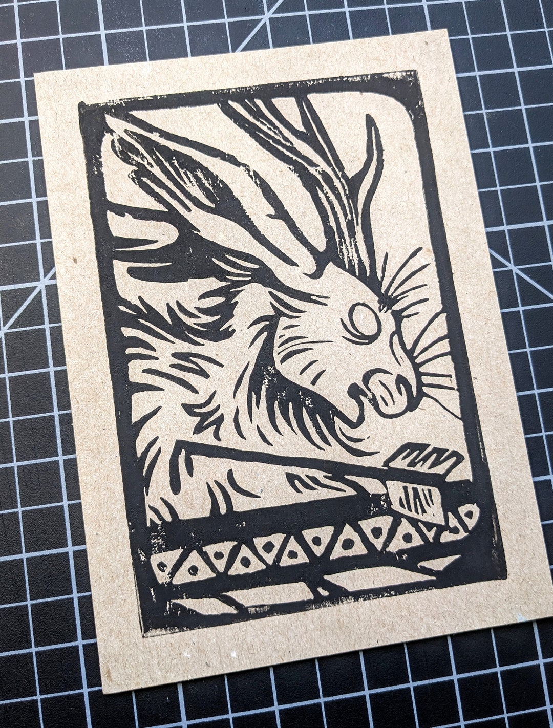 Jackalope & Arrow | Original Linocut Block Print - Etsy