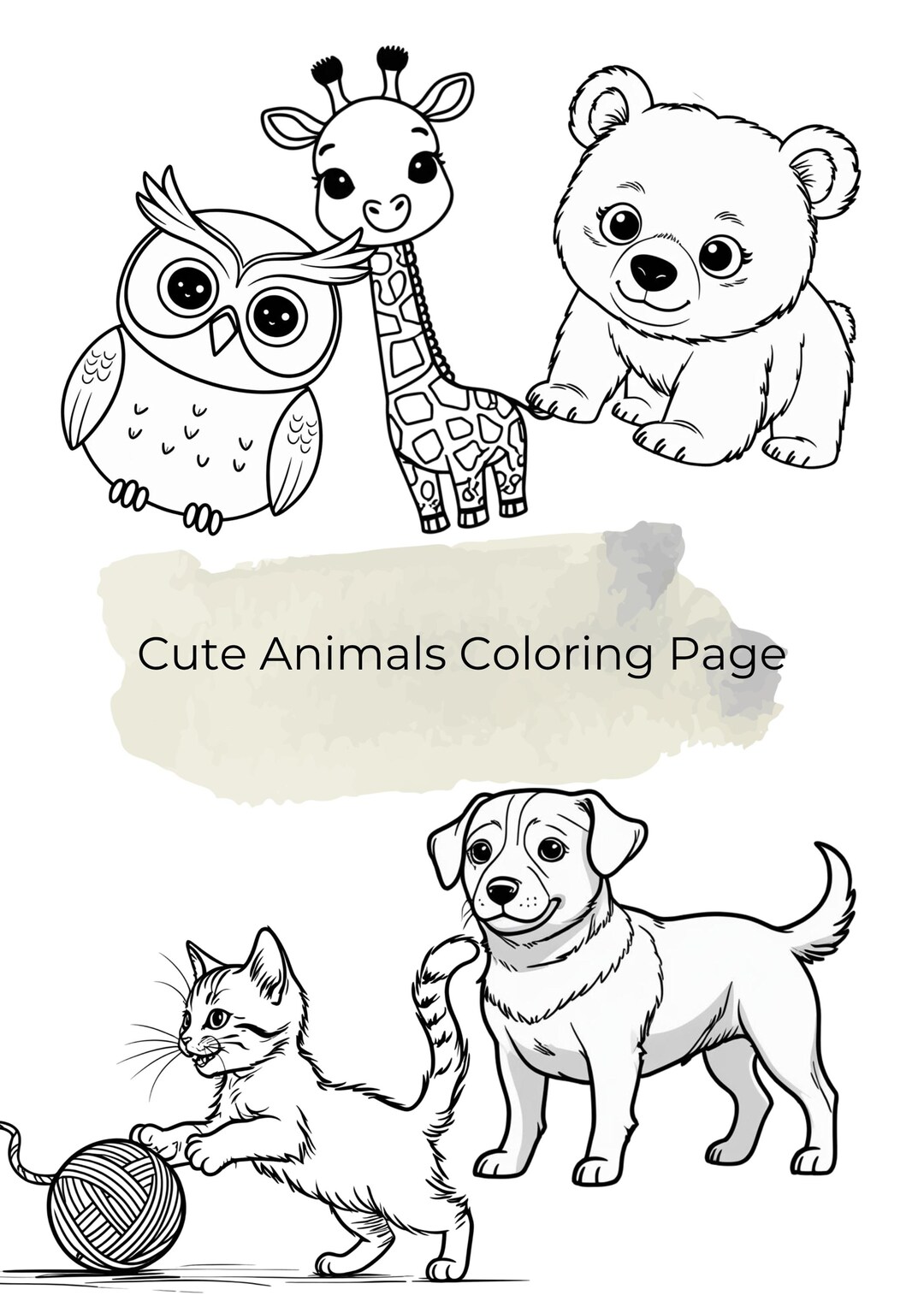 Cute Animals Coloring Pages- 10 Printable Pages for Kids, Toddler ...