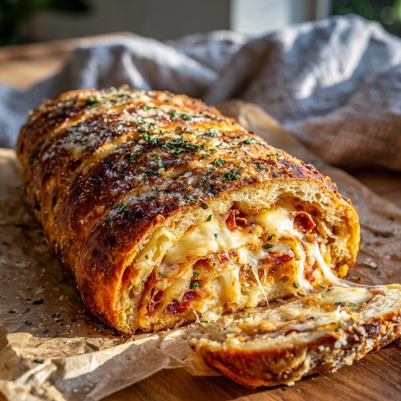 Cheesy Garbage Bread Recipe: Printable Stuffed Bread Loaf (digital ...