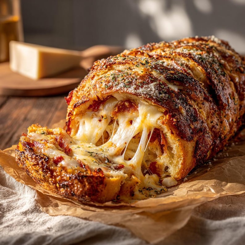 Cheesy Garbage Bread Recipe: Printable Stuffed Bread Loaf (digital ...