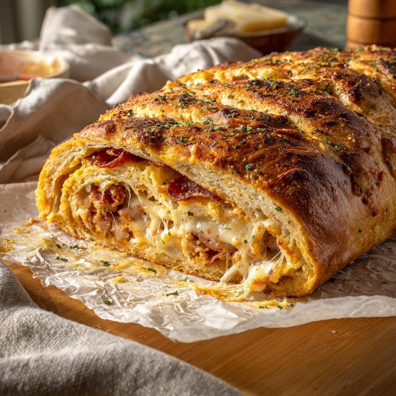 Cheesy Garbage Bread Recipe: Printable Stuffed Bread Loaf (digital ...