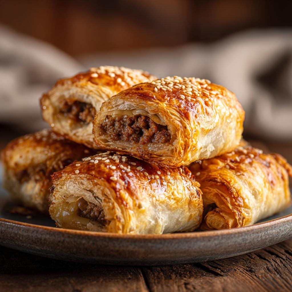 Cheesy Meat Puff Pastry Rolls Recipe PDF: Savory Comfort Food Snack ...