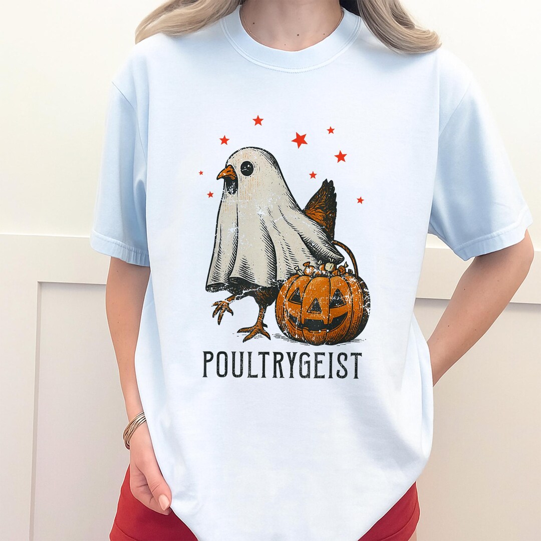 Poultrygeist Funny Halloween Chicken Ghost Costume Tshirt With Pumpkin ...