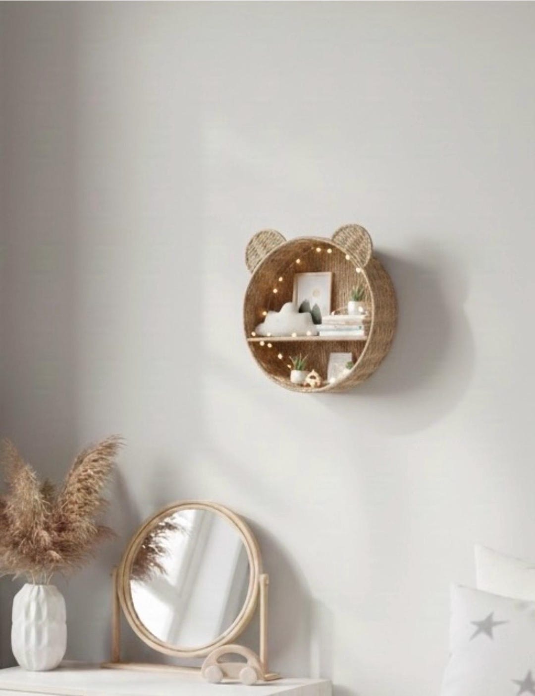 Rattan Bear Head Wall Shelf – Boho Kids Room Decor, Wicker Nursery ...