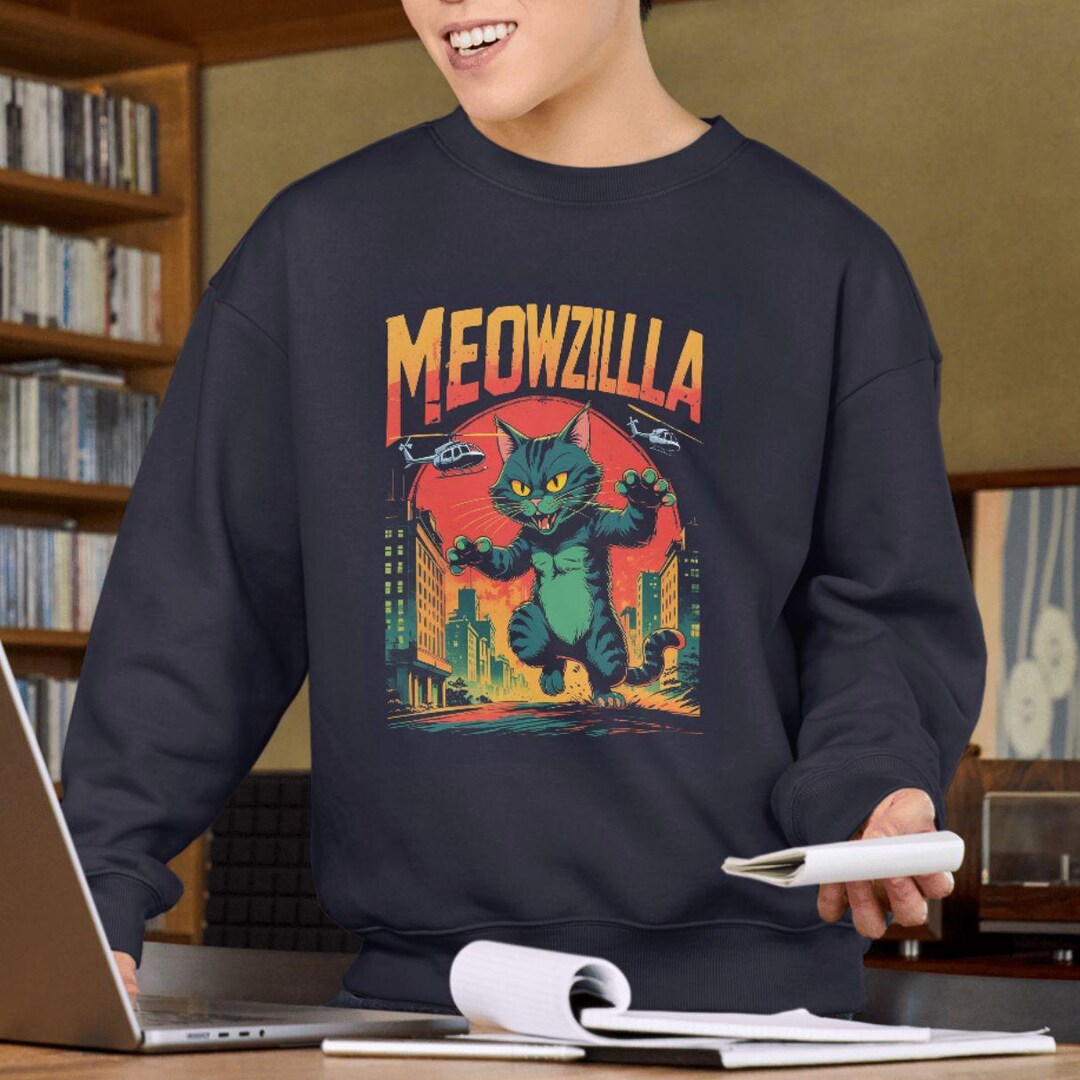 Meowzilla PNG, Retro Cat T-shirt Design, Giant Monster Cat Clipart ...