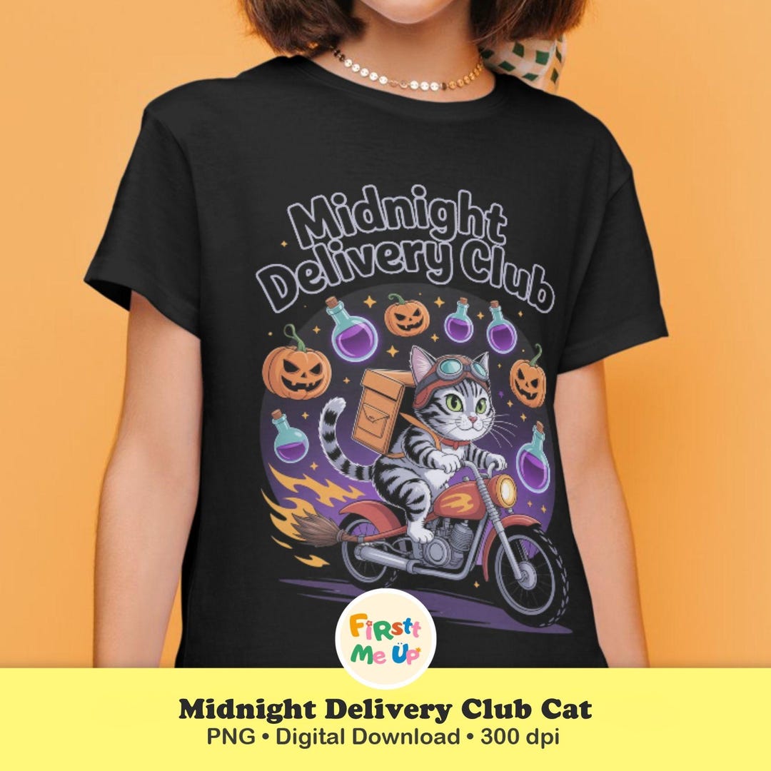 Midnight Delivery Club Cat PNG – Tabby on Broom Bike With Potions ...