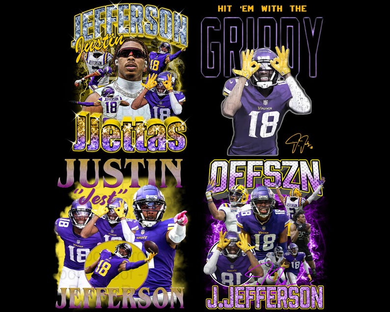 Justin Jefferson 4 Design PNG Bundle,justin Jefferson Art, Hip Hop Rap ...