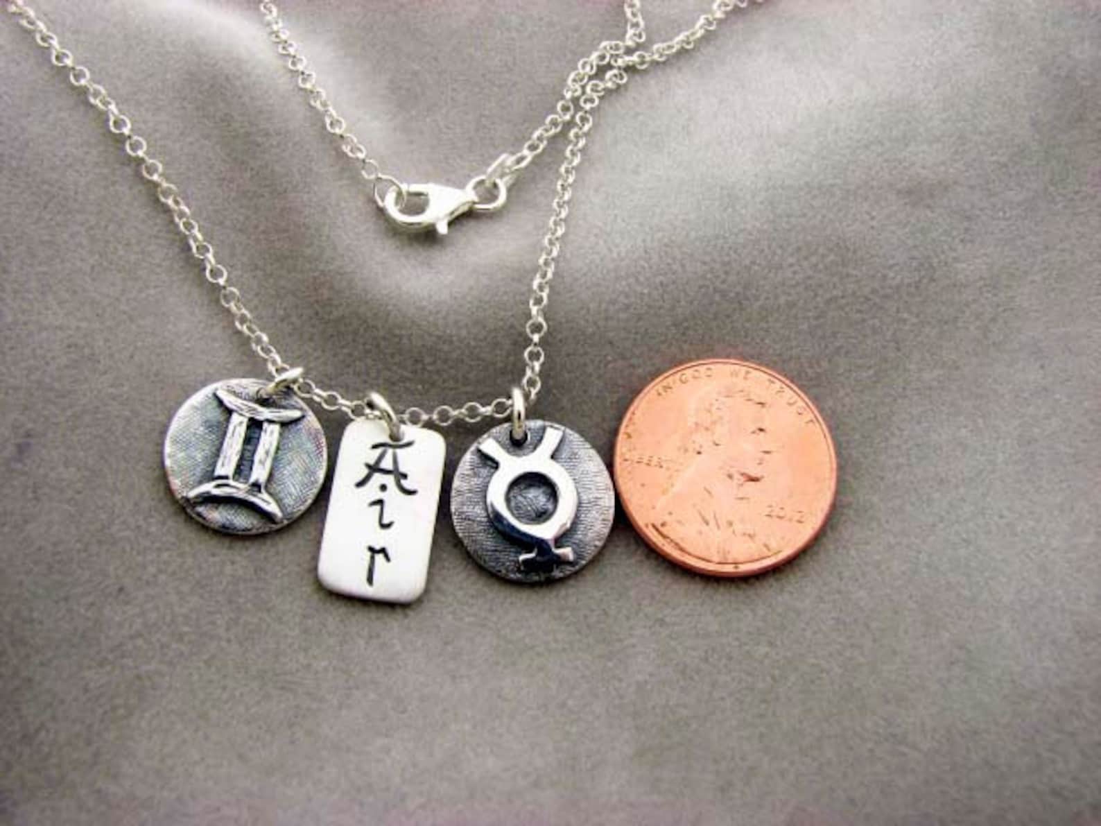 GEMINI Sign With Element AIR and Ruling Planet MERCURY. Silver Necklace ...