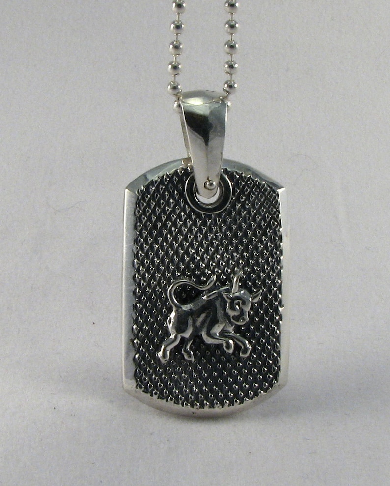 Dog Tag With Taurus Zodiac Sign - Sterling Silver Necklace - Etsy