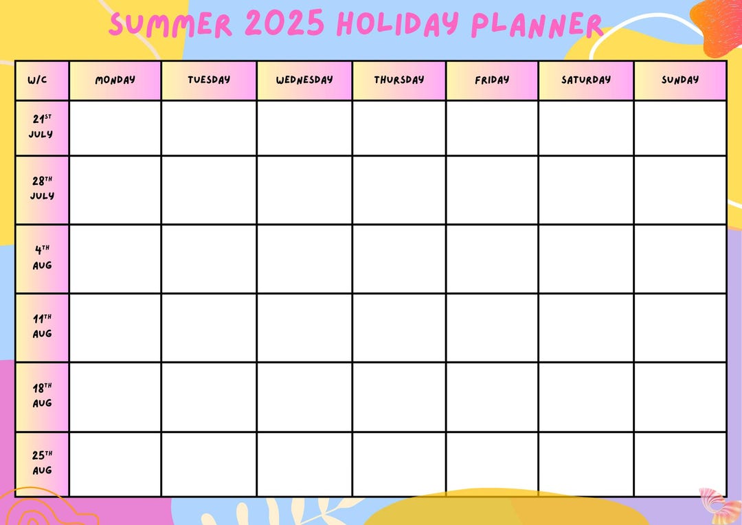 Summer 2025 Holiday Planner - School Holidays - Digital/printable ...