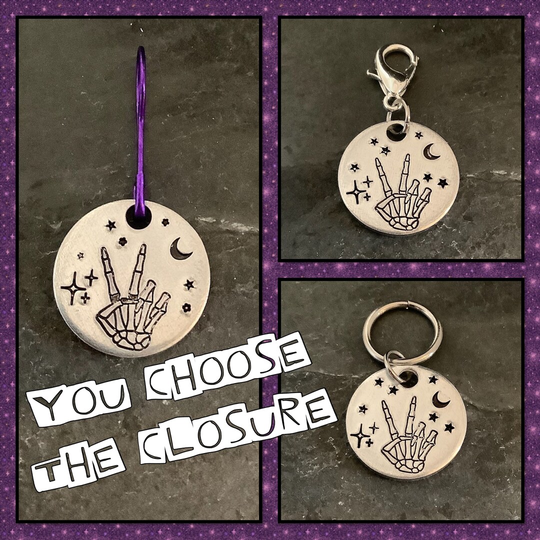 Hand Stamped Skeleton Peace Sign Under the Moon Stitch Marker - Etsy