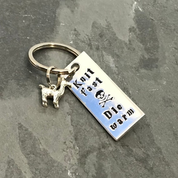 Hand Stamped Keychain knit Fast Die Warm With Choice of - Etsy