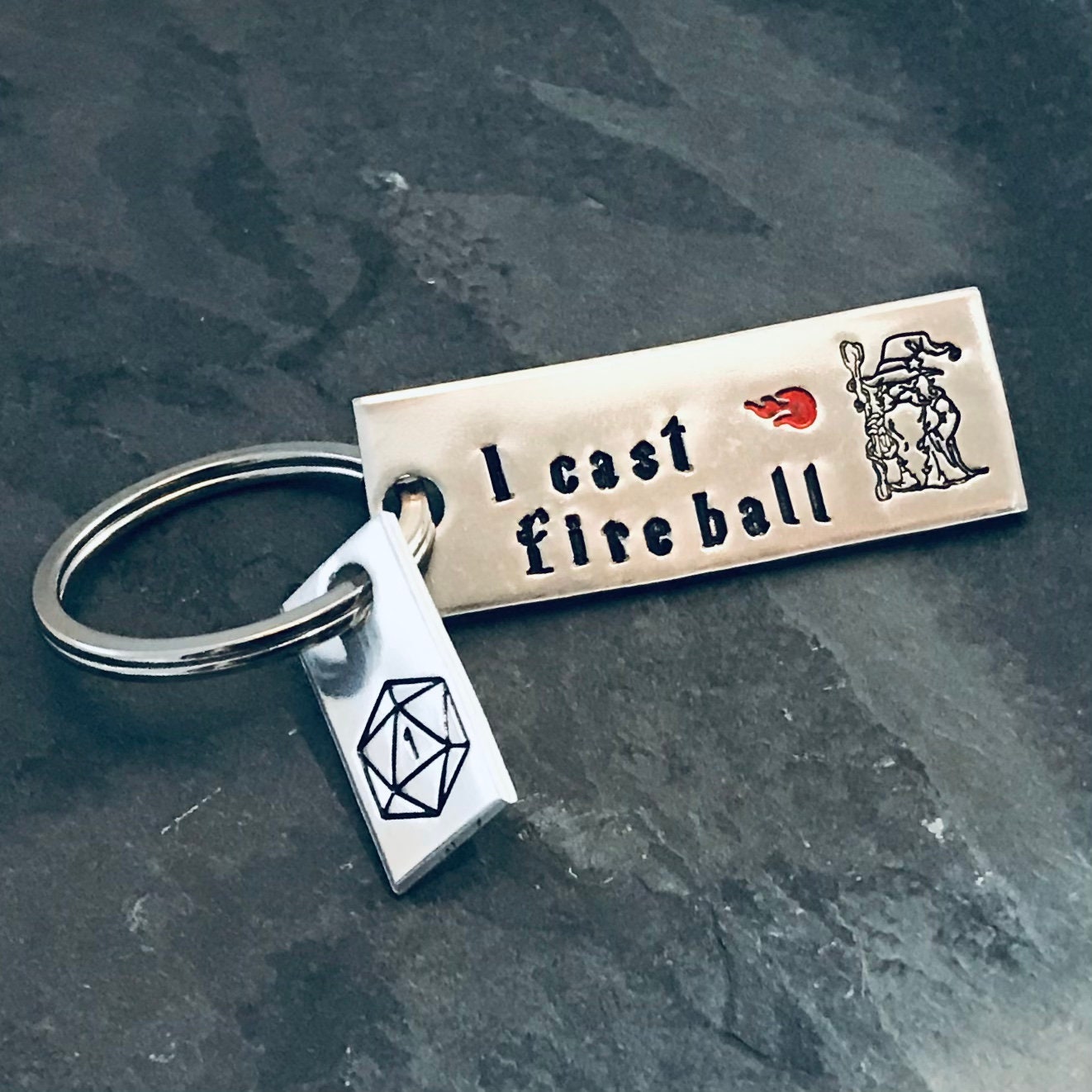 DND Inspired I Cast Fireball Hand Stamped Keychain With Hand - Etsy