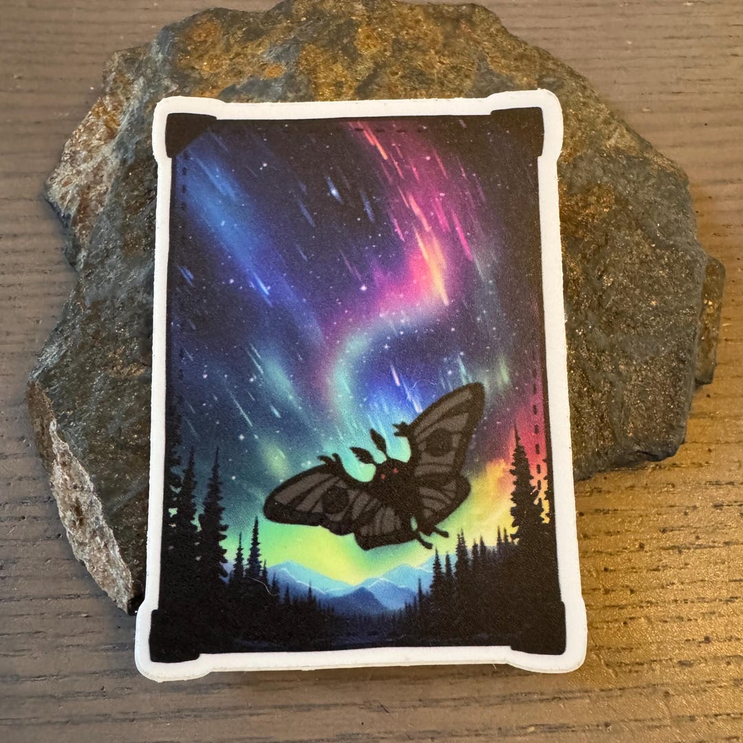 Mothman Northern Lights Sticker - Etsy