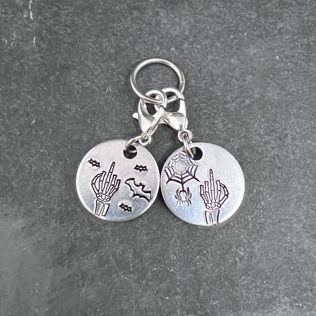 Hand Stamped Skeleton Middle Finger Stitch Marker Set - Etsy