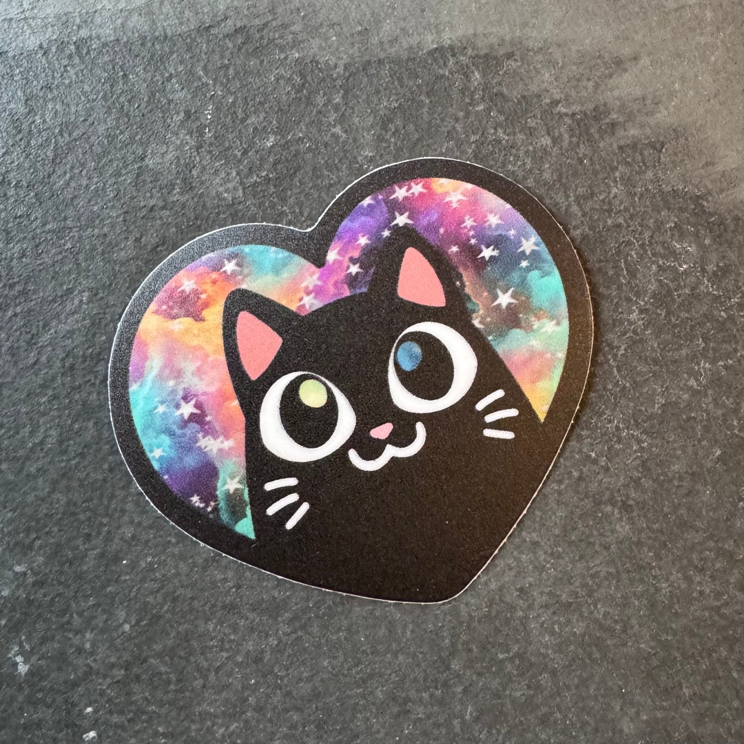 Galaxy Cat Heart Sticker - Etsy