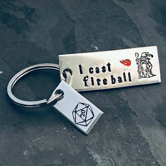 DND Inspired I Cast Fireball Hand Stamped Keychain With Hand - Etsy