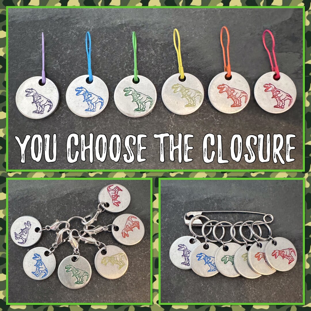 Hand Stamped Rainbow T-rex Stitch Marker Set - Etsy