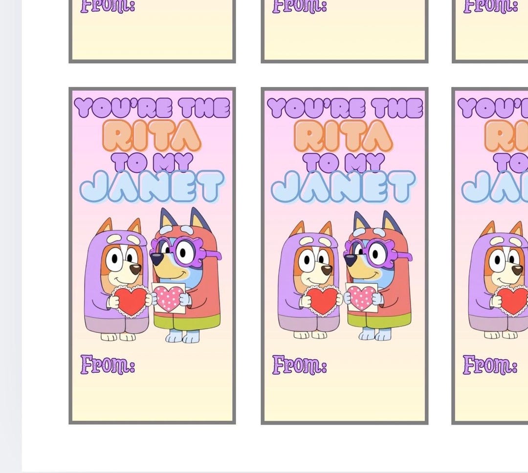 Print and Cut Bluey & Bingo “you’re the Rita to My Janet” Valentines ...