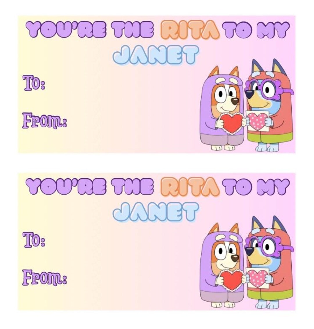 Printable Bluey & Bingo “you’re the Rita to My Janet” Valentines - Etsy