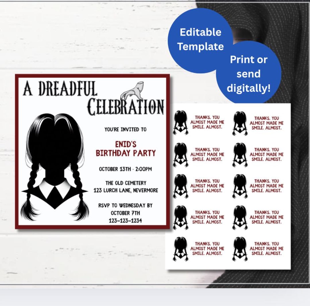 Customizable Wednesday-inspired Birthday Invitation and Favor Tags – “A ...
