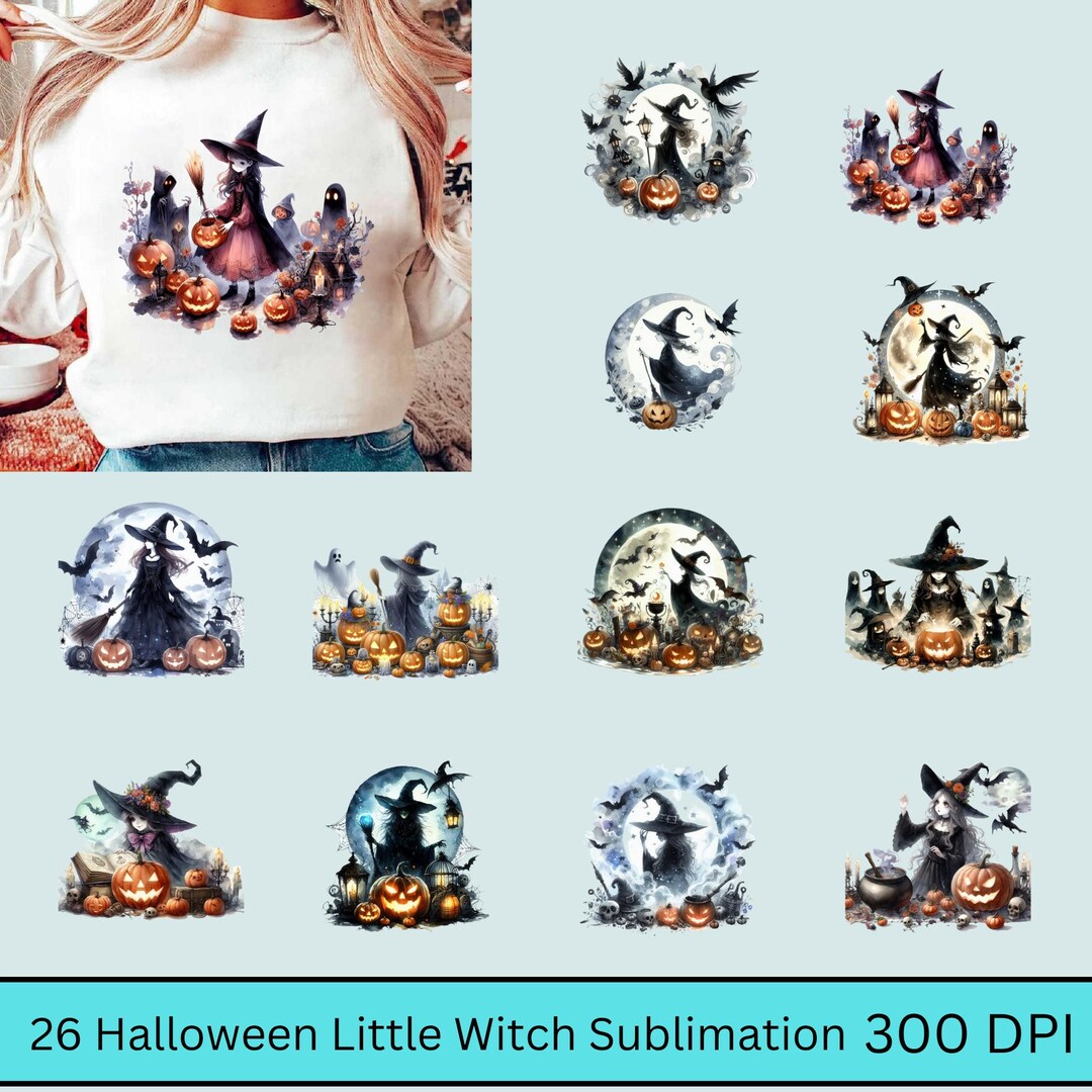 Halloween Little Witch Png Bundles Cute Halloween Little Witch Clipart ...
