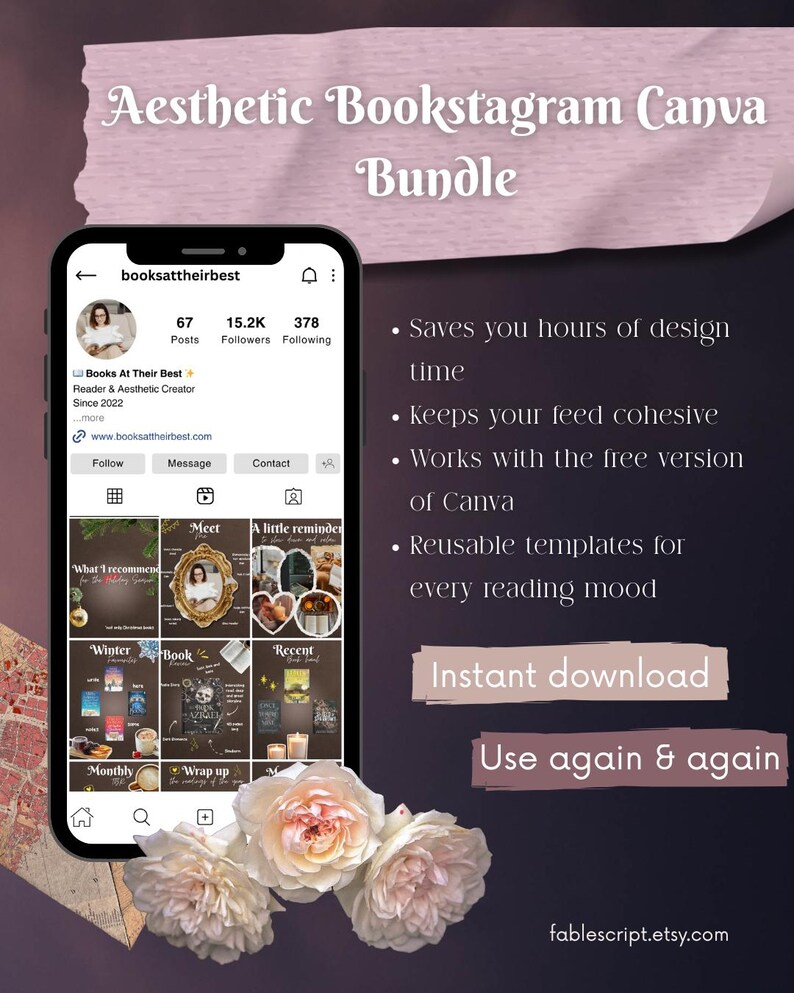 Bookstagram Canva Templates (50 Instagram Post Bundle) | Book Review ...