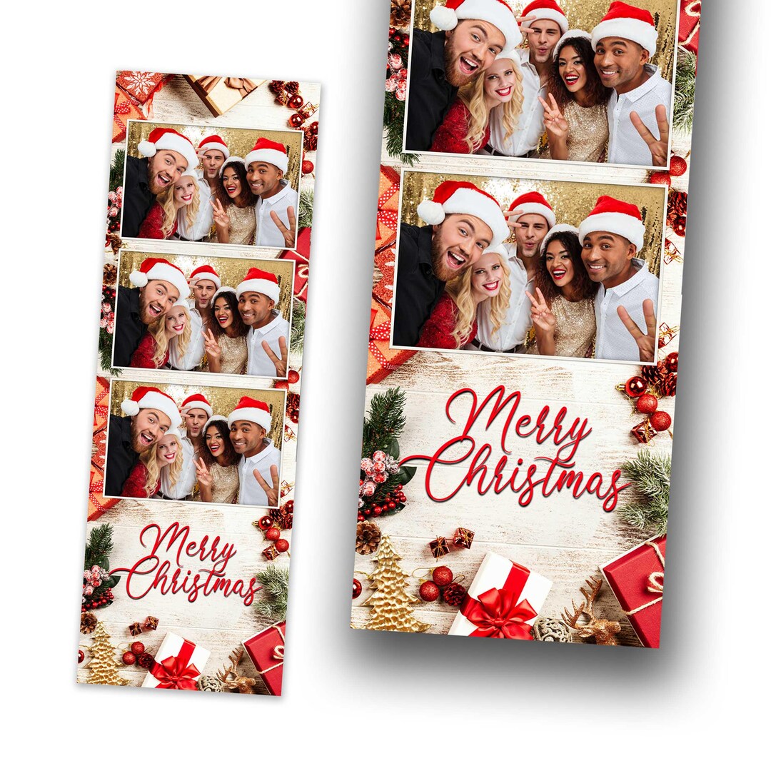 Christmas Photobooth Template 2x6 Noël Holiday 2025 Golden and Green ...