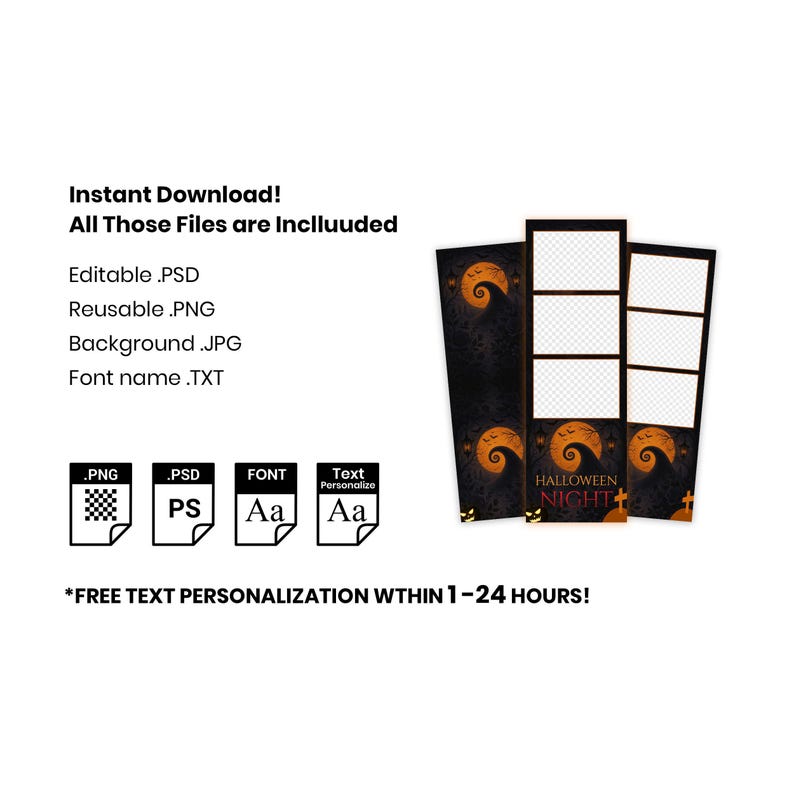 Halloween Photobooth Template 2x6 Strip Yellow Black Pumpkin Trick or ...