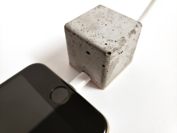 Cable Holder. the Short Stop. Concrete Block With Maple Wood - Etsy