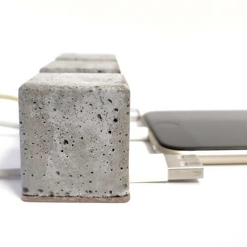Cable Holder. the Short Stop. Concrete Block With Maple Wood - Etsy