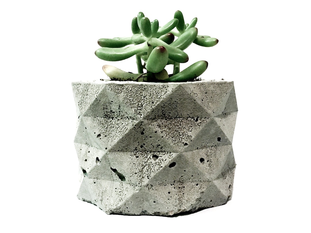 Small Concrete Planter. Modern Geometric Faceted Pot for Succulents ...