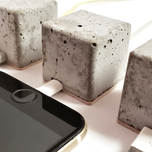 Cable Holder. the Short Stop. Concrete Block With Maple Wood - Etsy